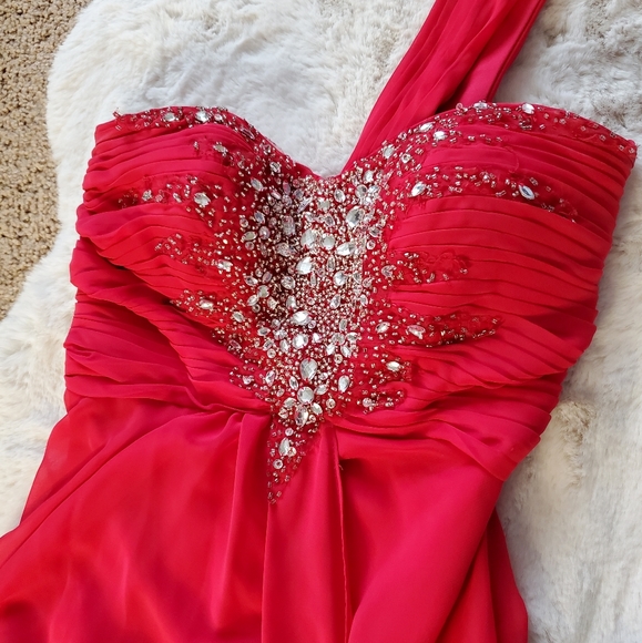 Macy's | Dresses | Macys One Shoulder Red Gown | Poshmark